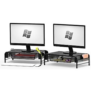Simple Houseware 2PK Metal Desk Monitor Stand Riser with Organizer Drawer