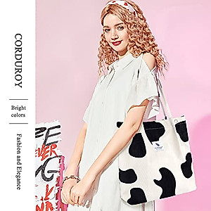 LHMTQVK Tote, Corduroy Bag Women's Shoulder Purses for Office School Shopping Travel, Cow