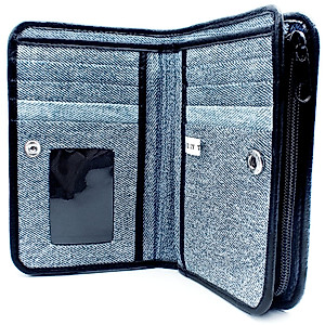 Bijoux de Ja Upcycling Blue Denim Bifold Money Zip Coin Card Holder Organizer Compact Wallet for Women