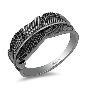 Jewelili Enchanted Disney Fine Jewelry Black Rhodium Over Sterling Silver 1/10 Cttw Diamond Maleficent Villain Ring