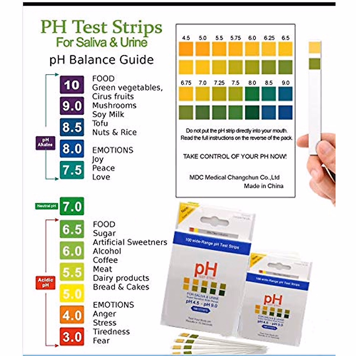pH Test Strips 100ct -Saliva and Urinalysis Reagent Test Strips for Monitor Body Acidity and Alkalinity .Track and Balance Your Body pH & A Healthy Diet. pH Scale 4.5-9.0