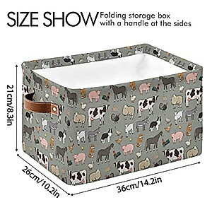 xigua Farm Animals Storage Basket Storage Bin Organizer Basket, Foldable Rectangular Storage Box with Handles for Home Office