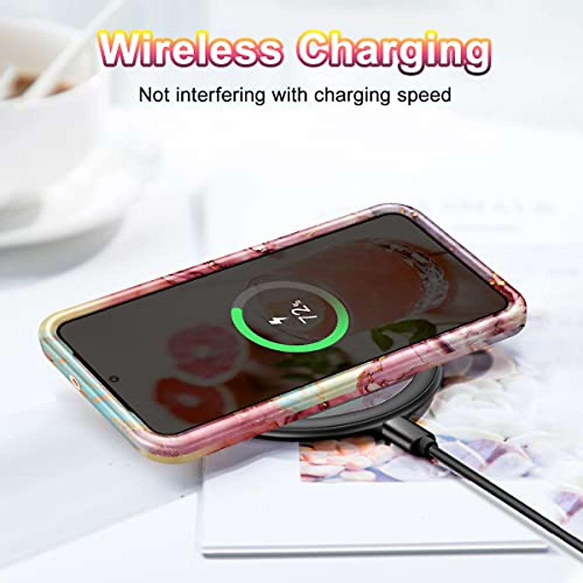 Btscase for Samsung Galaxy S22+/S22 Plus 5G Case, Marble Pattern 3 in 1 Heavy Duty Shockproof Full Body Rugged Hard PC+Soft Silicone Drop Protective Women Girl Covers for S22+/S22 Plus, Rose Gold