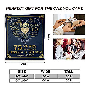 Custom 75th Wedding Anniversary Blanket Gifts for Parents Grandparents, 75th Diamond Wedding Anniversary Throw Blankets for Husband Wife, Personalized 75th Anniversary Blanket Gifts