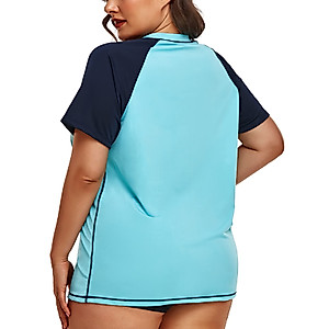 Inno Women's Plus Size Rash Guard Swim Shirt Short Sleeves UPF 50+ Swimwear Workout Tops 0X-6X Lake Blue