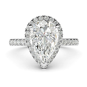 14k White Gold Simulated Pear-Shaped Diamond Halo Engagement Ring with Side Stones Promise Bridal Ring (7)