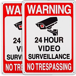 2-Pack Private Property No Trespassing Sign, No Trespassing Aluminum Warning Sign, Video Surveillance Signs Outdoor, Security Camera Sign for Home, Residential, Business, Warehouse, Driveway Alert, CCTV, Rust Free Aluminum 10 x 7 in(Red)