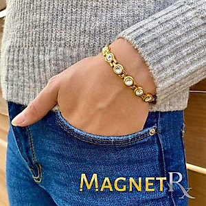 MagnetRX® Women's Magnetic Bracelet – Magnetic Crystal Bracelets for Women – Adjustable Length with Included Sizing Tool (Gold)