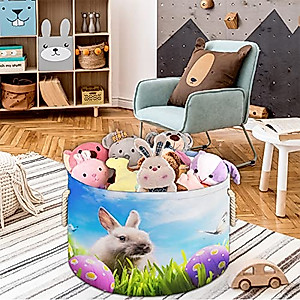 Easter Bunny Rabbit Eggs (10) Large Round Baskets for Storage Laundry Baskets with Handles Blanket Storage Basket for Bathroom Shelves Bins for Organizing Nursery Hamper Girl Boy