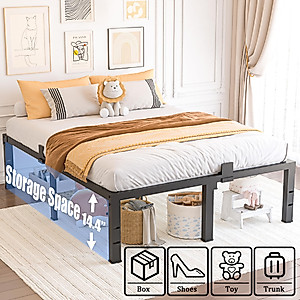 Yitong Angel California King Size Bed Frame 16 inch High 3500 lbs Heavy Duty Metal Platform Mattress Foundation with Steel Slat Support/No Box Spring Needed/Noise Free/Non-Slip/Easy Assembly