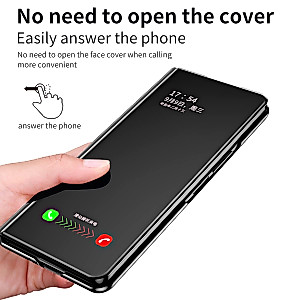 LCHDA Flip Folio Case for Samsung Galaxy Z Fold 5 5G, Noble Smart Clear View Makeup Mirror Plating Hard PC Vertical Kickstand Slim Fit PU Leather Full Body Protective Cover - Black