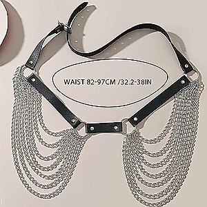Salliy Punk Waist Chain Black Leather Belly Body Chain Thigh Harness Belt Rave Nightclub Party Body Accessories Jewelry for Women