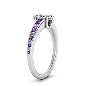 Jewelryonclick Graduated Channel Diamond Ring sterling silver Natural Amethyst Marquise shape purple color Side Stone Engagement Rings channel Setting in Size 8 Fashion Jewelry