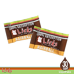 Licks Pill Free Cat Hairball Support - Cat Grooming Supplies & Cat Hairball Remedy - Beeswax & Cod Liver Oil Hairball Control - Skin Supplement for Cats - Gel Packets - 30 Use