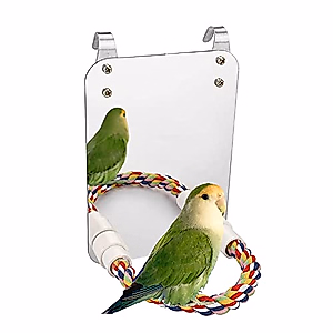 Hamiledyi 7 Inch Bird Mirror with Rope Perch,Parakeet Cage Mirror Parrot Swing Toys for Greys Cockatoo Cockatiel Conure Lovebirds Canaries