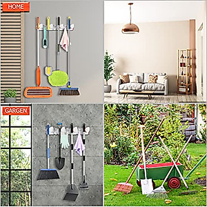 Lalafancy 2 Pack Mop Broom Holder Wall Mount, Broom and Mop Organizer Wall Hanging with Movable Sliding 4 Slots and 3 Hooks, Broom Hanger Storage Rack for Kitchen, Laundry Room