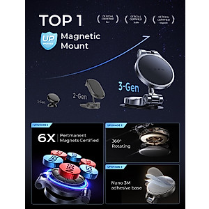 LISEN Magnetic Phone Mount, Folding Car Magnetic Phone Holder for Car 360° Rotatable Dash Cell Phone Holder Car Easily Install Hands Free Car Phone Holder Fits for All Smartphones & Tablet