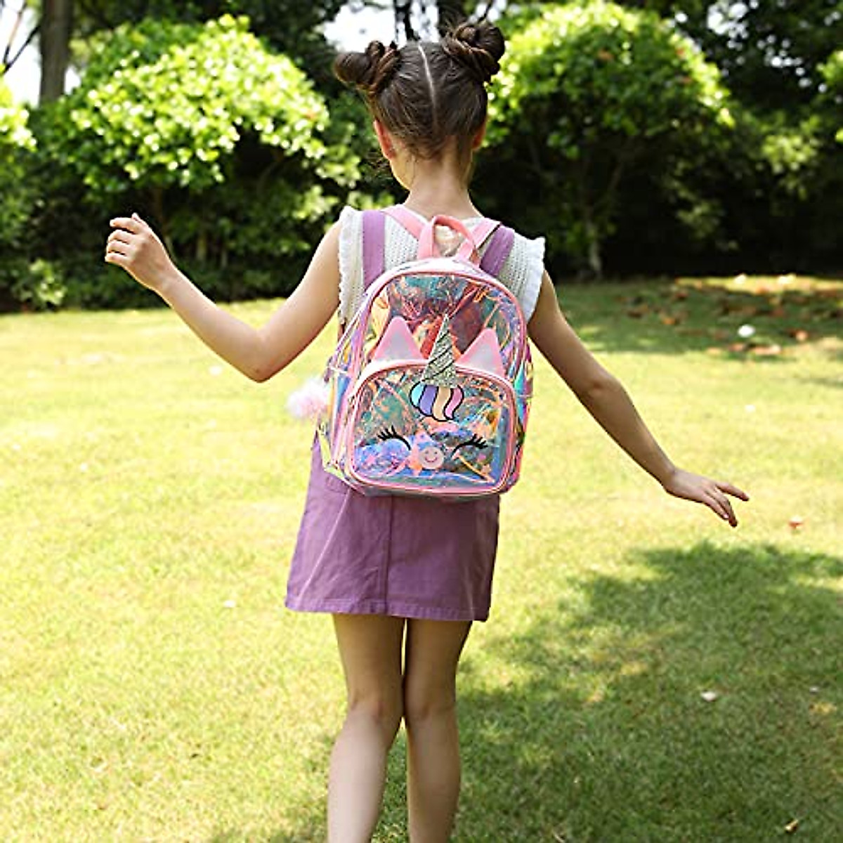 Holographic Clear Unicorn Backpack Purse See-through Casual Daypack Satchel Travel Shoulder Bag One Size