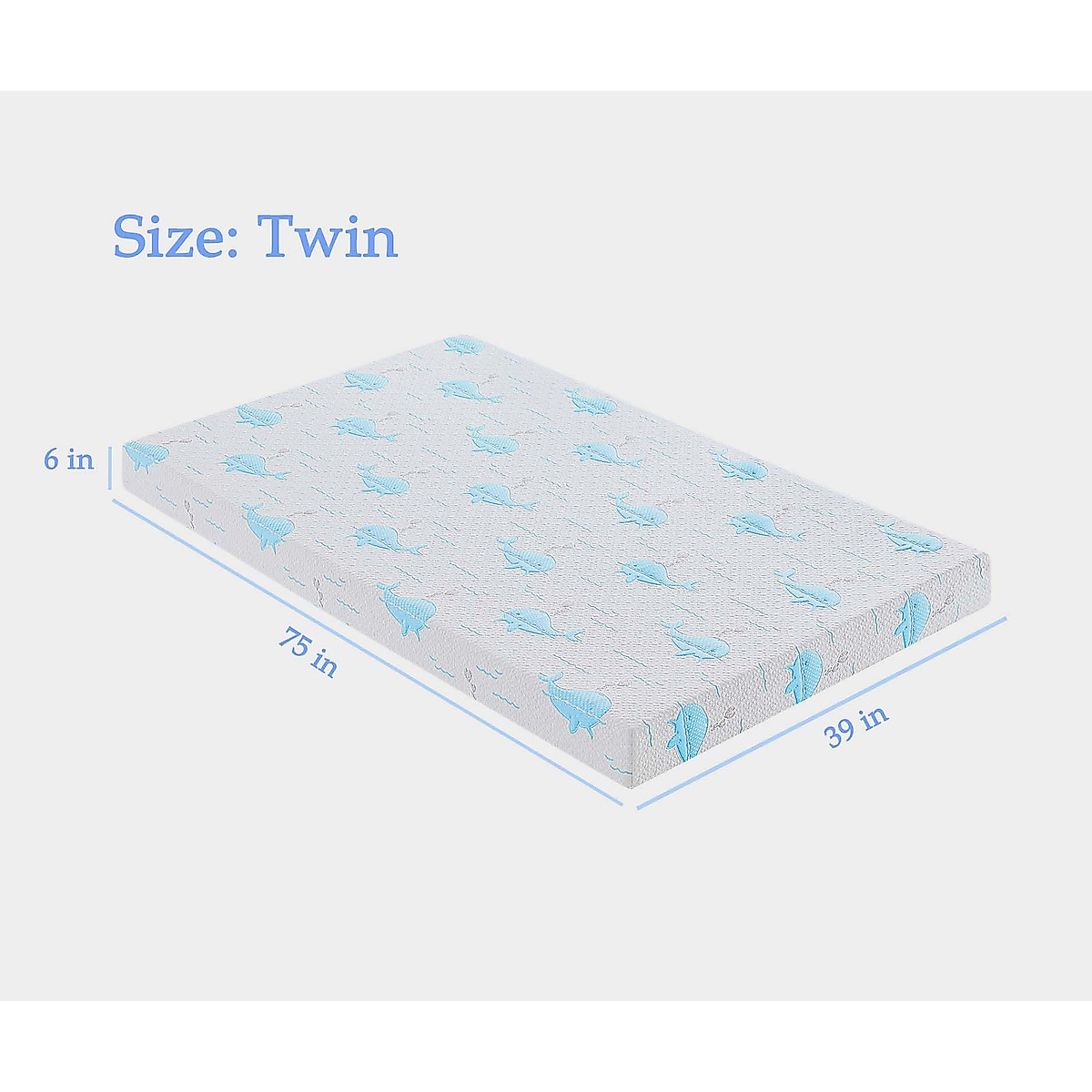 Generic 6 Inch Gel Memory Foam Mattress, Twin Size, Dolphin Medium-Firm Bed Mattress, Breathable & Pressure Relief Cooler Sleep Bed in a Box CertiPUR-US Certified for Adult