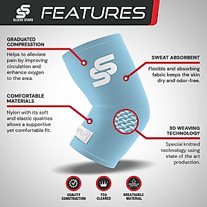Sleeve Stars Elbow Compression Sleeve for Women & Men, Tendonitis Elbow Brace & Elbow Support for Pain & Arthritis, Tennis Elbow Sleeve Arm Protector Wrap for Golf & Sports (S-XXL) (L: 10"-12", Light Blue)