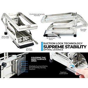 ICO French Fry Cutter, 2-blade Potato Slicer, French Fry Cutter For Potatoes with Non-slip Suction Lock Technology, Stainless Steel French Fry Press