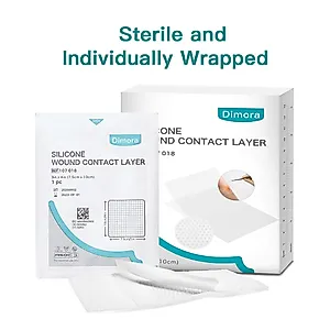 Dimora Silicone Wound Contact Layer, Non-adhering Dressing, Transparent Wound Dressing Pads, 3in x 4in (7.5cm x 10cm), 10 pcs
