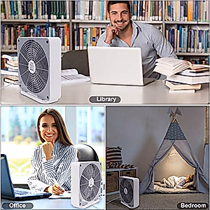 SONBION Box Fan, Three Speeds Window Table Cooling Fan 10 Inch DC Desk Fan with Plug-In AC Adapter, Strong Wind,Quiet Operation Work Fan for Home Bedroom Office Desk Outdoor Travel