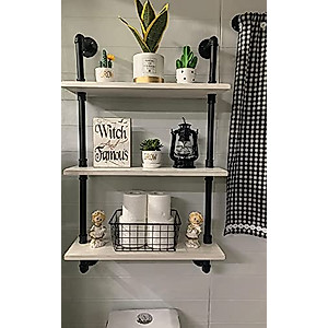 HDDFER Industrial Pipe Shelving Rustic White Pipe Wall Shelves Industrial Bathroom Shelves with Wood Planks Industrial Floating Shelves 24 Inch Farmhouse Bathroom Pipe Shelves Wall Mounted…