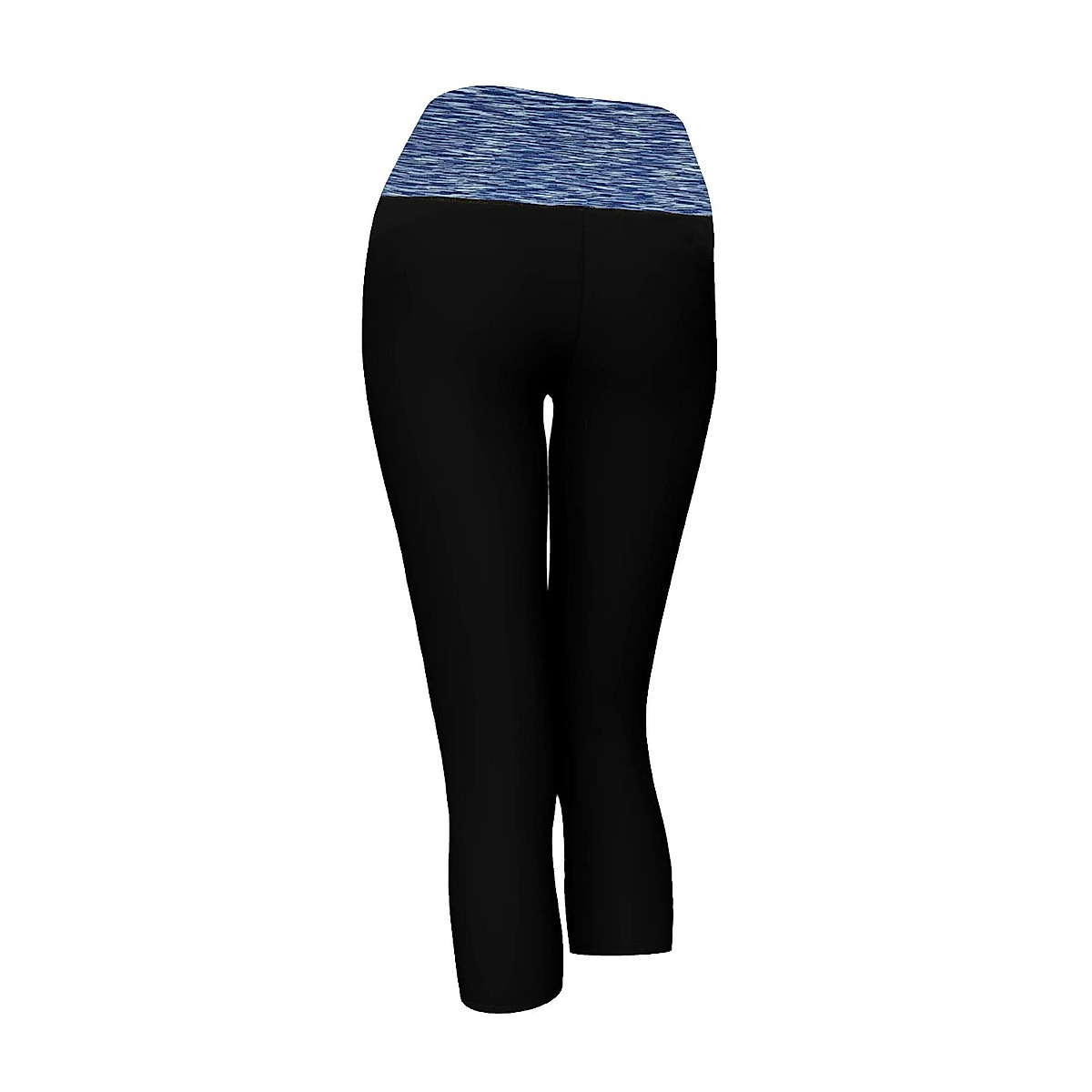 Womens Two Tone Foldover Fabirc Stretch Yoga Gym Capri Leggings Pants - Black/Royal Blue, L/XL