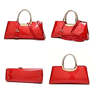 jessie Patent Leather Structured Shoulder Handbag Women Evening Party Satchel Crossbody Top Handle Bags (Red)