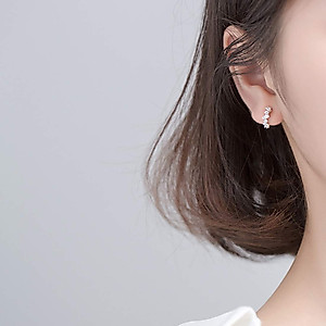 SLUYNZ 925 Sterling Silver CZ Cuff Earrings for Women Small Hoop Earrings No Piercing Cartilage Earrings (A-Silver)