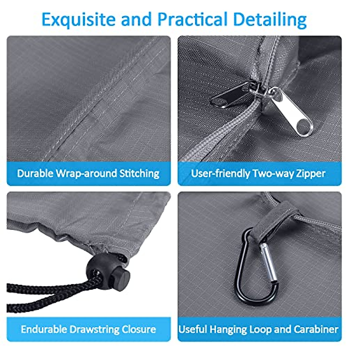 GOGOODA Travel Laundry Bags with Drawstring Closure XL Large Foldable Dirty Clothes bags with Handle Heavy Duty and Washable for College Dorm Travelling Camping, 2 Pack, Grey