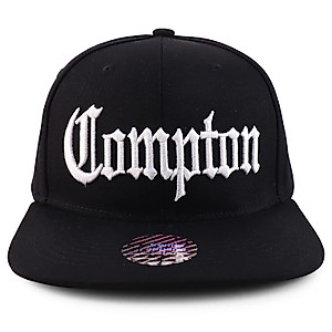Trendy Apparel Shop Oversize XXL Old English Compton Embroidered Flatbill Snapback Baseball Cap - Black