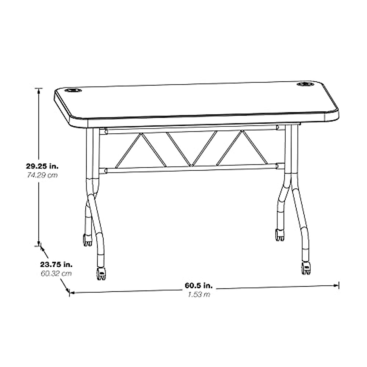 Office Star Resin Multipurpose Flip Training Table with Locking Casters for Home or Office Use, 5 Feet Light Gray