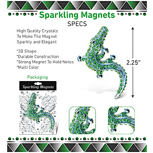 COTA Global Alligator Sparkling Refrigerator Magnet - Green & Silver Sparkling Rhinestones, Reptile Animal Magnet for Kitchen Door Fridge, Cool Home & Office Novelty Decor - 2.25 Inch