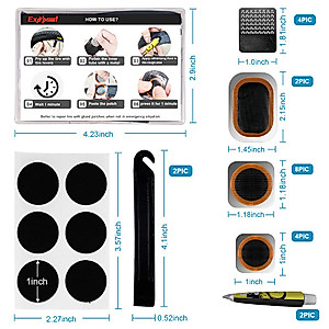Exppsaf Bike Inner Tire Patch Repair Kit - with 15 PCS Vulcanizing Patches, 6 PCS Pre Glued Patchs, Portable Storage Box, Metal Rasp and Lever - Also for MTB BMX Road Mountain Bicycle Travel