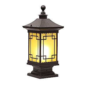 MODEBHD Central European Water-Proof Rust-Proof IP65 Pillar Light, Die-cast Aluminum Outdoor LED Post Light, Villa Courtyard Park Lawn E27 Post Lantern, Square Wall Post Lamps Traditional Landscape L