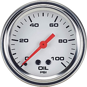 5-Gauge Set Complete Kit: 3-3/8" Mechanical Speedometer, 2-1/16" Component Gauges with White Face, Red Pointer & Chrome Bezel, Includes Tubing, Adapters, Fuel Level Sender