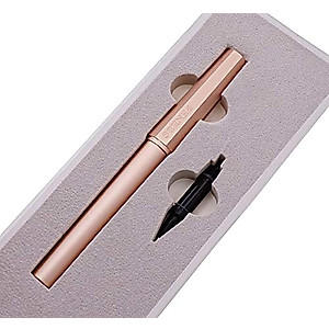 erofa Penbbs 350 Fountain Pen Fine Nib with Rollerball Pen Nib Pen Set & Box - Metallic Rose Golden Alloy Anode Octagonal