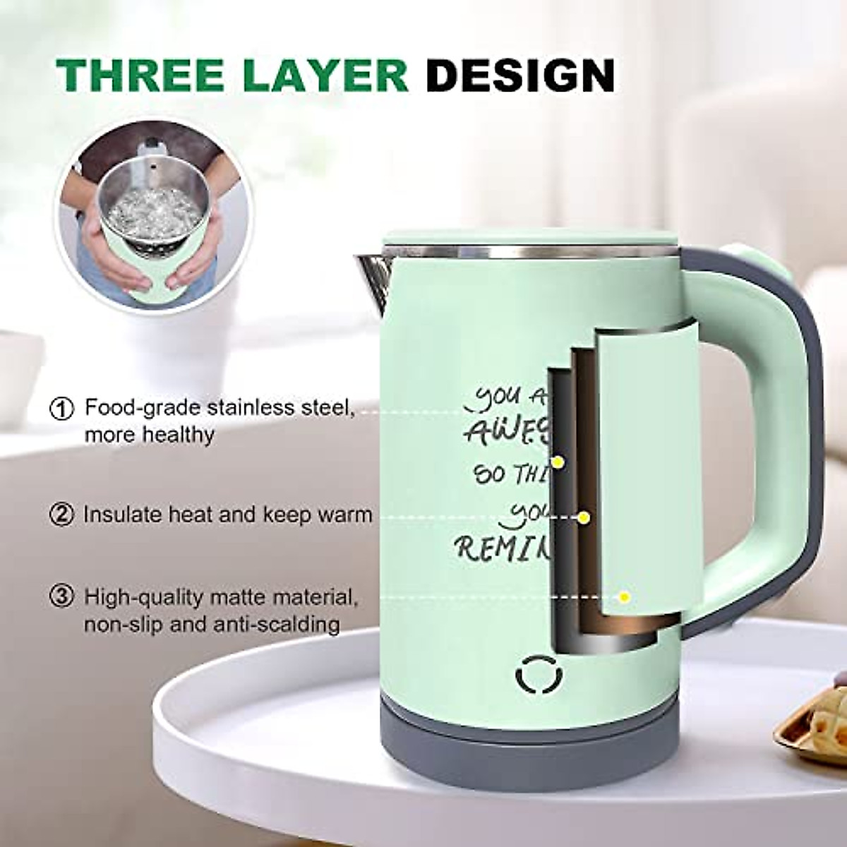 Small Electric Tea Kettle, 0.8L Portable Travel Hot Water Boiler Stainless Steel,Low Power Cordles Mini Electric Coffee Kettle Auto Shut-off,Gift For Camping, Travel, Office And Student Dormitory