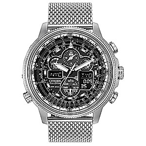 Citizen Men's Promaster Navihawk A-T Eco-Drive Pilot Watch, Atomic Timekeeping, Chronograph, Power Reserve Indicator, Luminous Hands and Markers, Anti-Reflective Crystal, Stainless (Model: JY8030-83E)