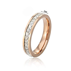 HIJONES Unisex Stainless Steel Full Eternity Tiny Cubic Zirconia CZ Ring Wedding Engagement Bands (Rose Gold-Single Row, 13)