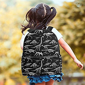 WIHVE School Backpack Black And White Dinosaur Skeleton Waterproof Students Bookbags