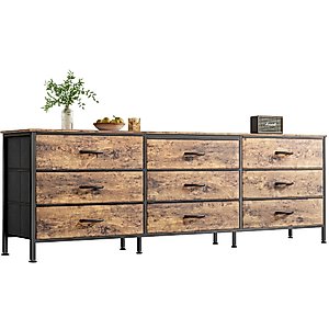 Huuger 9 Drawer Dresser, 63 Inch Dresser TV Stand for 55, 65, 70 Inch TV, Entertainment Center with Drawers, Large Long Fabric Dresser for Bedroom, Closet, Rustic Brown