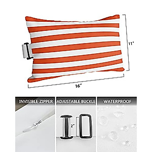 Recliner Head Pillow Ledge Loungers Chair Pillows with Insert Orange and White Stripes Lumbar Pillow with Adjustable Strap Outdoor Waterproof Patio Pillows for Couch Beach Pool Office Chair, 2 PCS