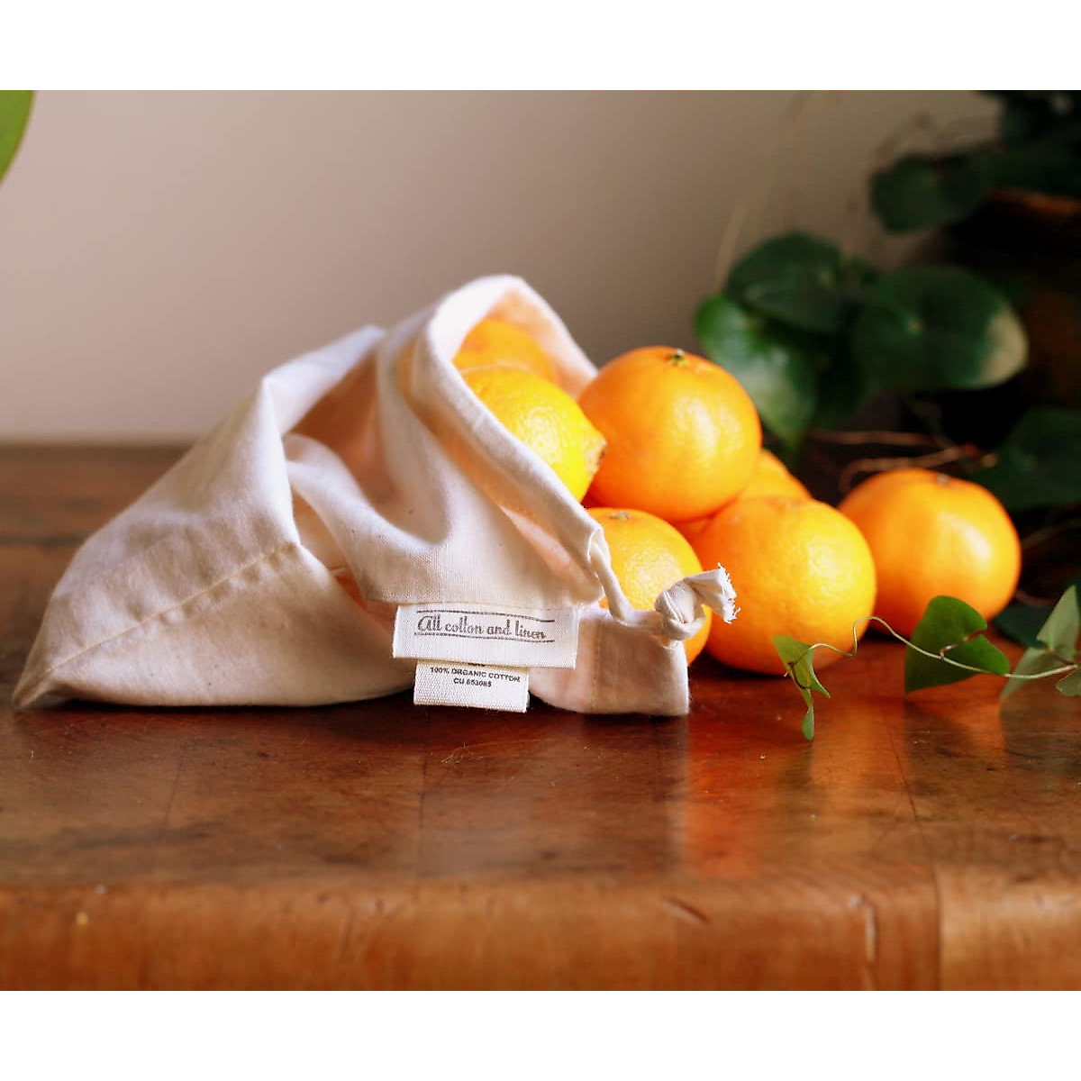 Reusable Produce Bags Washable, Muslin Bags with Drawstrings Set of 6, Veggie Bags, 100% Organic Cotton, Foldable Vegetable Shopping Bags, Muslin Bread Bags, Reusable Bulk Bags for Grains(2L, 2M, 2S)