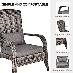 Outsunny Patio Wicker Adirondack Chair, Outdoor All-Weather Rattan Fire Pit Chairs w/Soft Cushions, Tall Curved Backrest, and Comfortable Armrest for Deck or Garden, Grey