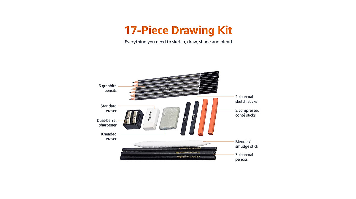 Amazon Basics Sketch & Drawing Pencil Kit - 17-Piece Art Set