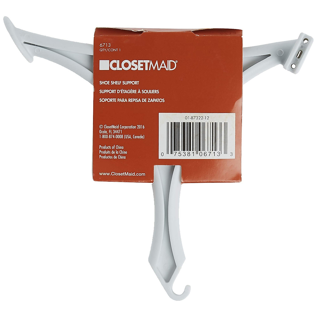 ClosetMaid 6713 Shoe Support Bracket, White 4 ft