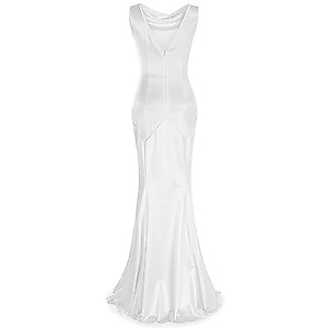MUXXN Women's Fishtail Wedding Guest Formal Evening Cocktail Long Maxi Sleeveless Dress Off White L